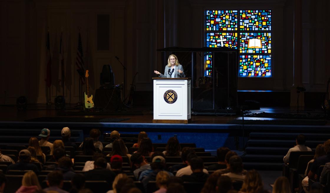UT Tyler President Dr. Julie Philley offers encouragement during ETBU ...