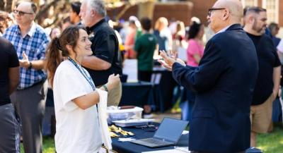 UT Tyler President Dr. Julie Philley offers encouragement during ETBU ...